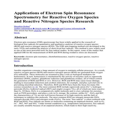 Applications of electron spin resonance spectrometry for reactive ...