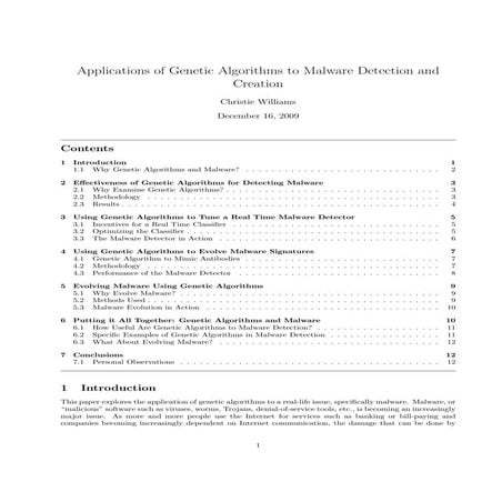 Applications Of Genetic Algorithms To Malware Detection And Creation Pdf Computer Software