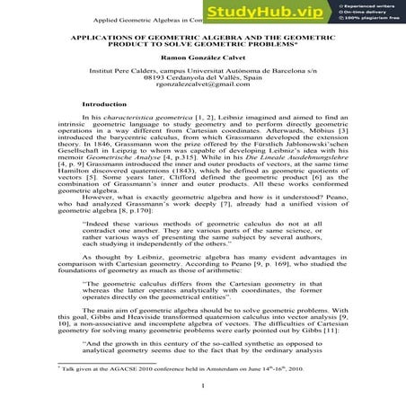 Applications Of Geometric Algebra And The Geometric Product To Solve Geometric Problems Pdf