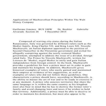 Applications of Machiavellian Principles Within The Walt Disne.docx