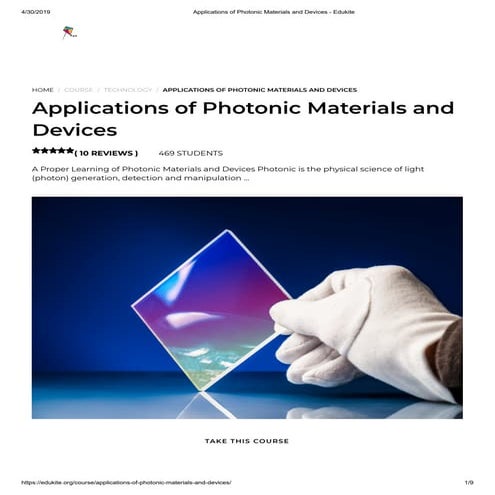 Applications of Photonic Materials and Devices - Edukite | PDF