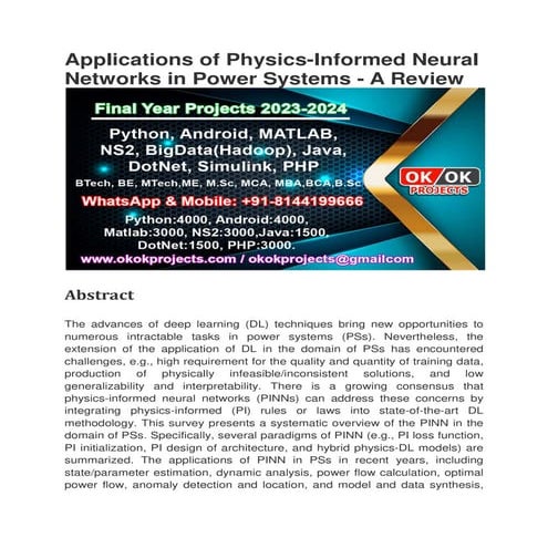 Applications Of Physics Informed Neural Networks In Power Systems A