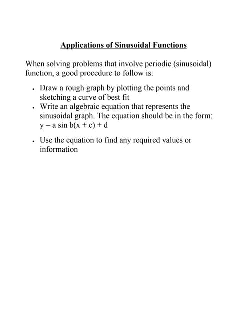 Applications of sinusoidal functions assignment answers | PDF