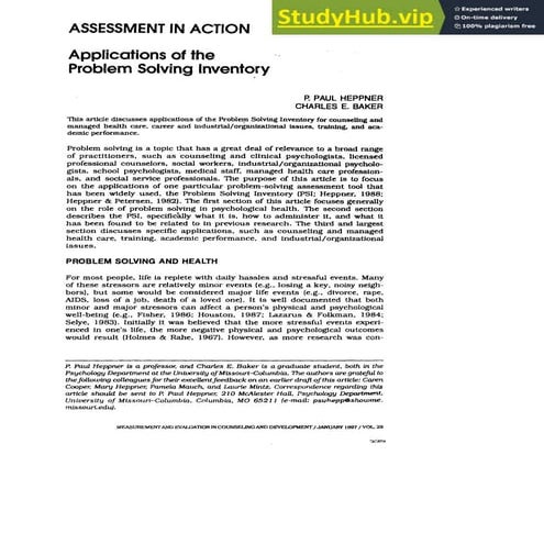 Applications Of The Problem Solving Inventory | PDF