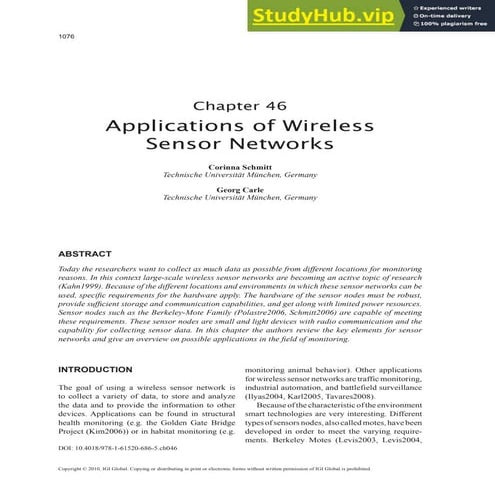 Applications Of Wireless Sensor Networks | PDF