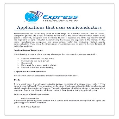 Applications that uses semiconductors | PDF