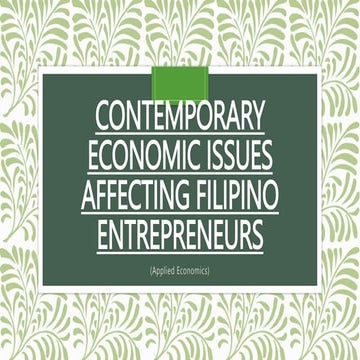 Applied Economics Week 6 (CONTEMPORARY ECONOMIC ISSUES AFFECTING ...