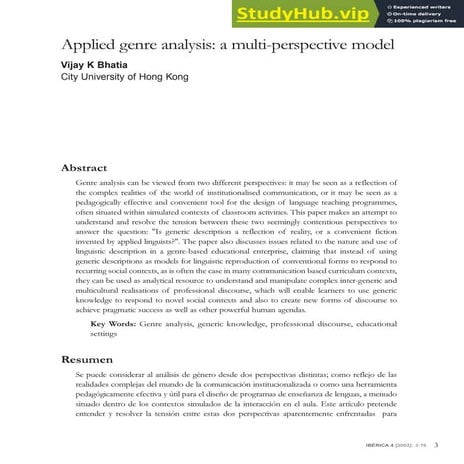 Applied Genre Analysis A Multi Perspective Model Pdf Education