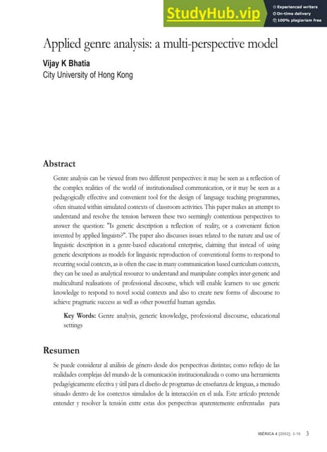 Applied Genre Analysis A Multi Perspective Model Pdf Education