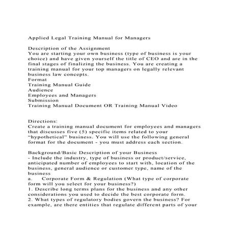 Applied Legal Training Manual for ManagersDescription of the.docx