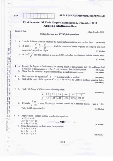 NUMERICAL METHODS MULTIPLE CHOICE QUESTIONS | DOC | Physics | Science