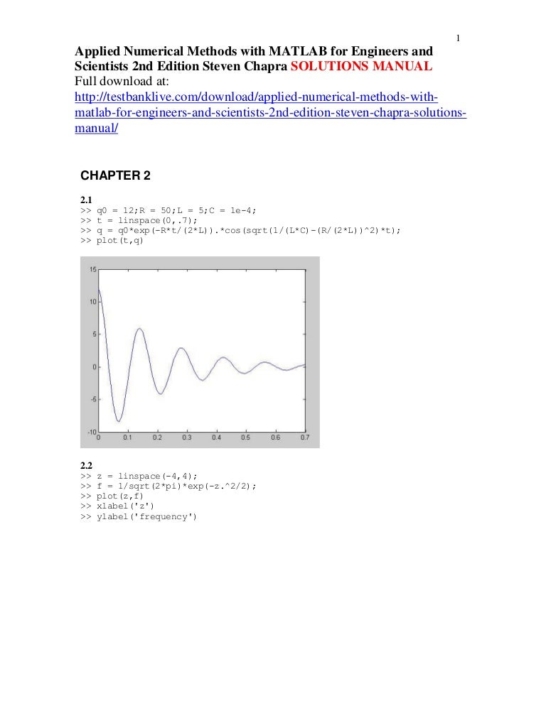 Applied Numerical Methods With Matlab For Engineers And Scientists 2n
