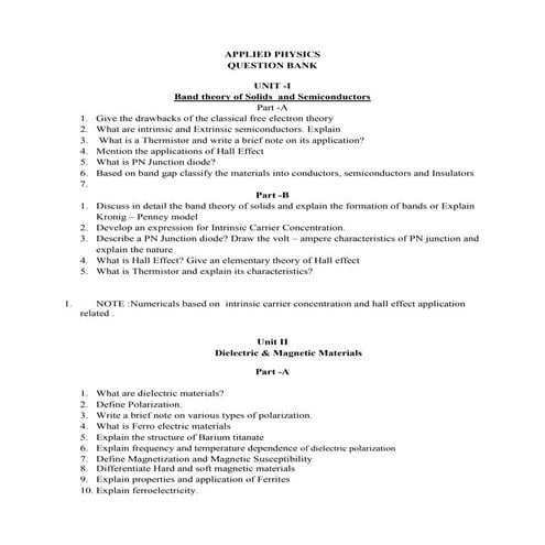 Applied Physics Question Bank for mcet autonomous | PDF
