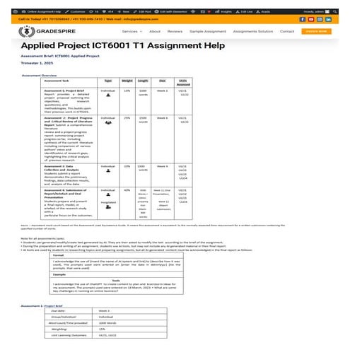 Applied Project ICT6001 T1 Assignment Support for Better Scores | PDF