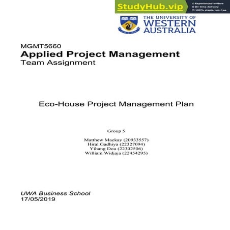 Applied Project Management Team Assignment Eco-House Project Management ...