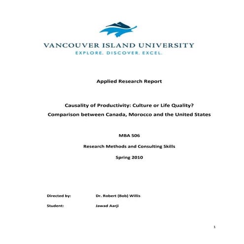 Applied Research Report Causality Of Productivity | DOCX