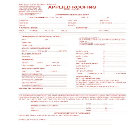 Applied roofing Quote Form | PDF