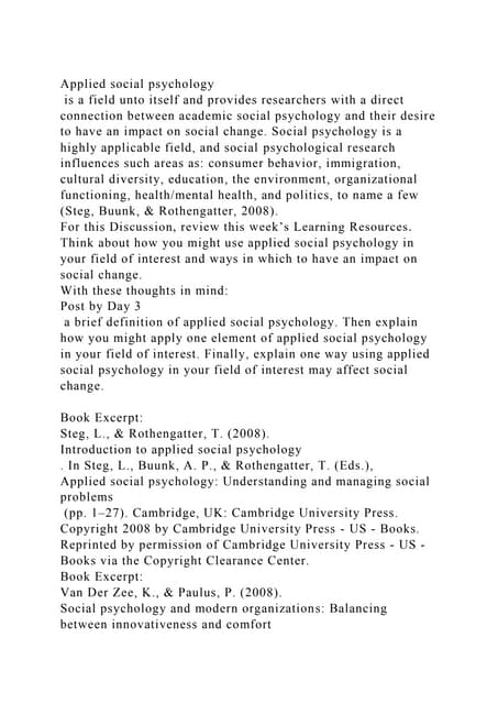 Applied Social PsychologyApplied social psychology is a field .docx
