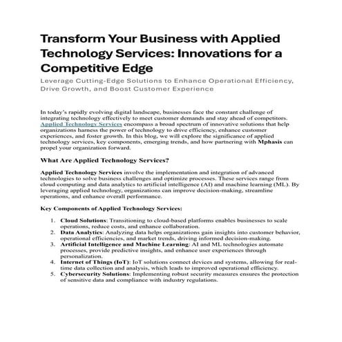 Transform Your Business with Applied Technology Services: Innovations for a Competitive Edge | PDF