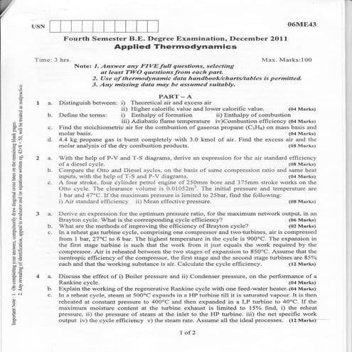 Applied Thermodynamics Question Papers | PDF