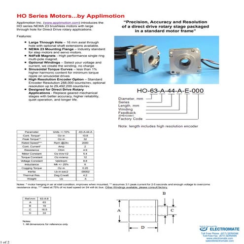 Applimotion ho series_motors_datasheet | PDF