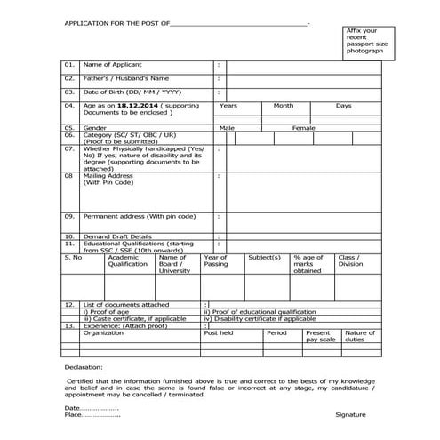 Application Format of HP Post Office Recruitment 2015 PDF | PDF