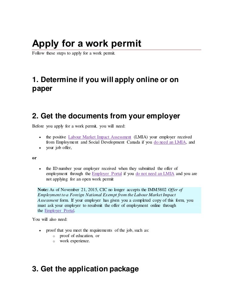 Apply for a work permit