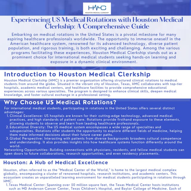 Apply for US Medical Rotations with Houston Medical Clerkship A ...