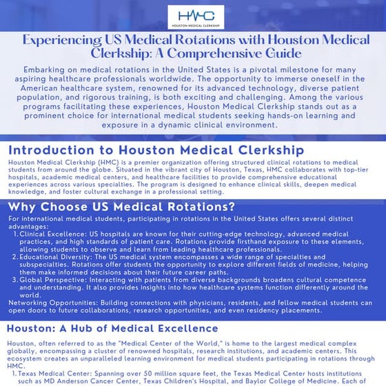 US Medical Rotations with Houston Medical Clerkship 2025-26th ...