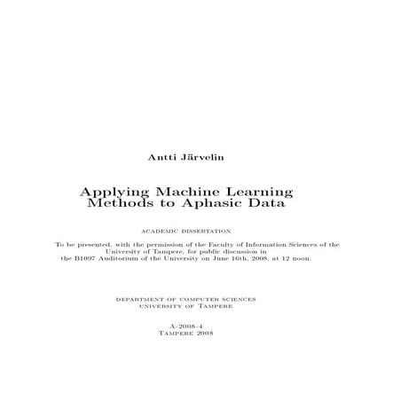 Applying Machine Learning Methods to Aphasic Data | PDF | Brain and Nervous System Disorders ...