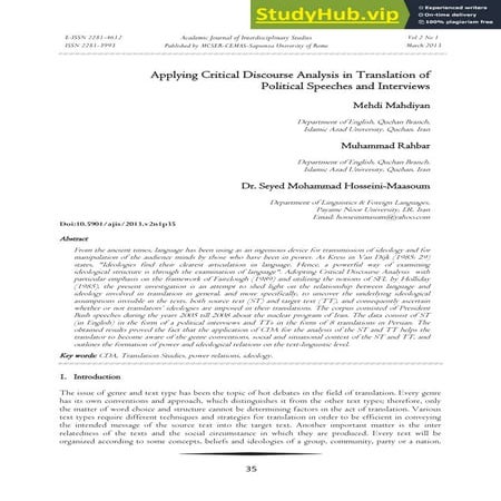 Applying Critical Discourse Analysis in Translation of Political ...