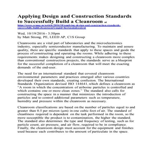 Applying design and construction standards to successfully build a ...