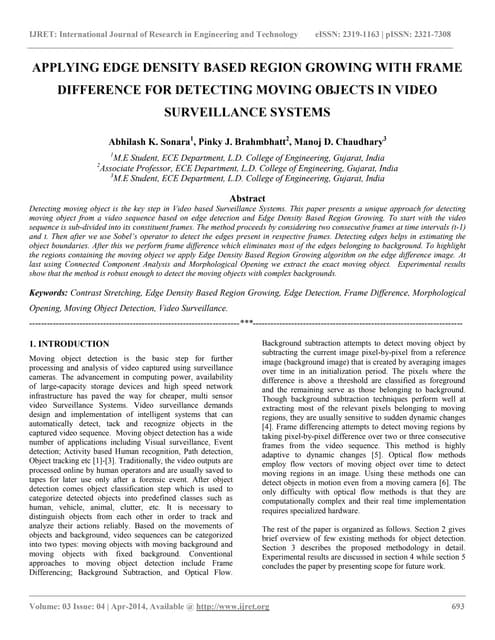 Applying Edge Density Based Region Growing With Frame Difference For Detecting Moving Objects In