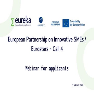 Eurostars webinar for applicants 9 February 2023 | PDF