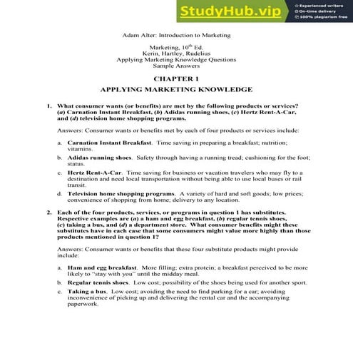 Applying Marketing Knowledge Questions | PDF