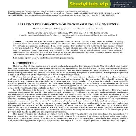 Applying Peer Review For Programming Assignments Pdf Web Development Internet