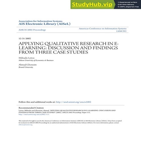 APPLYING QUALITATIVE RESEARCH IN E-LEARNING DISCUSSION AND FINDINGS FROM THREE CASE STUDIES | PDF