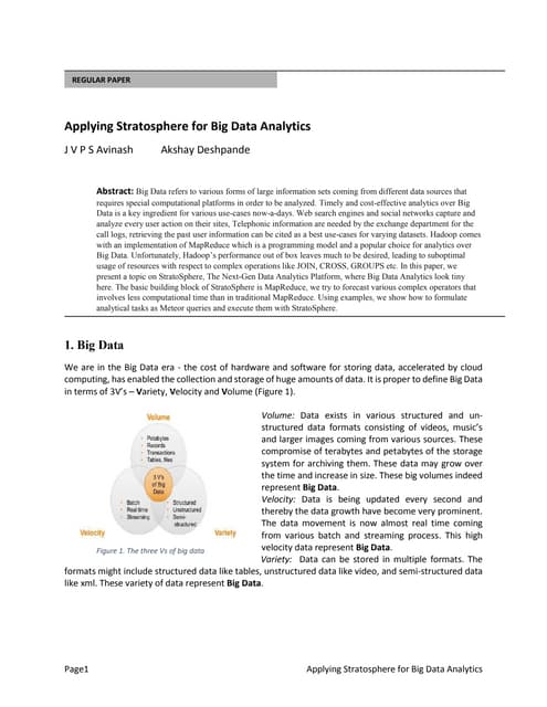 Applying Stratosphere For Big Data Analytics Pdf