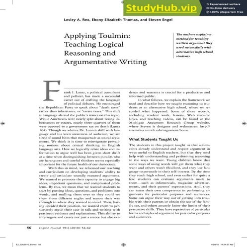 Applying Toulmin Teaching Logical Reasoning And Argumentative Writing | PDF | Education
