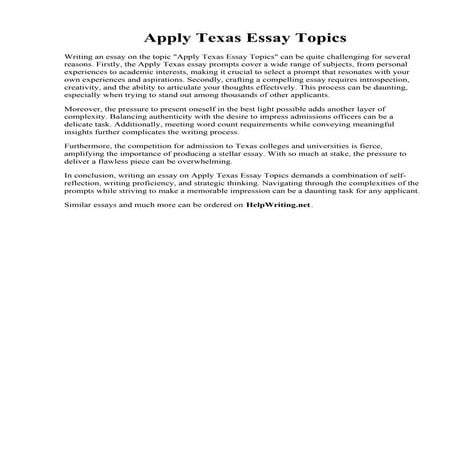 Apply Texas Essay Topics | PDF