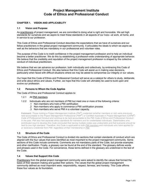 Pmi code of ethics | PDF