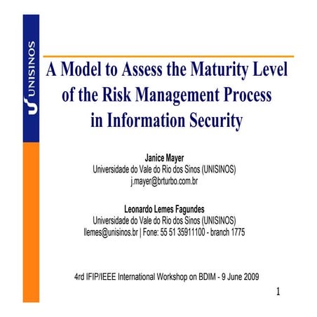Information Security Risks Management Maturity Model (ISRM3) | PDF