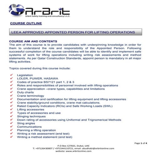 LEEA Appointed Person in lifting Operations accreditation training | PDF
