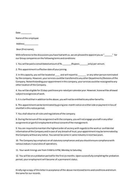 Intimation letter | DOCX | Resume Writing and Advice | Job Search