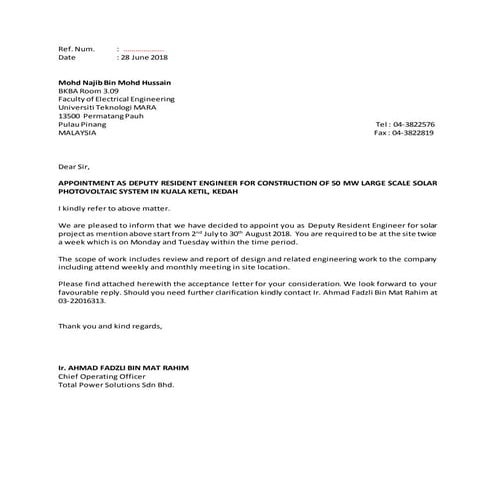 Appointment letter for tops | DOCX