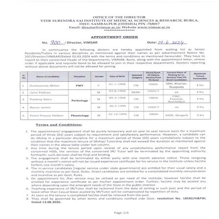 Appointment Order Senior Resident Physician for VIMSAR | PDF
