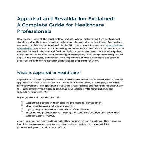 Appraisal and Revalidation Explained- A Complete Guide for Healthcare ...