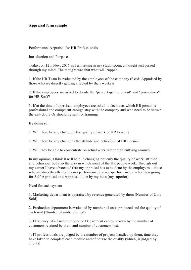 Appraisal Form Sample Appraisal Form Sample