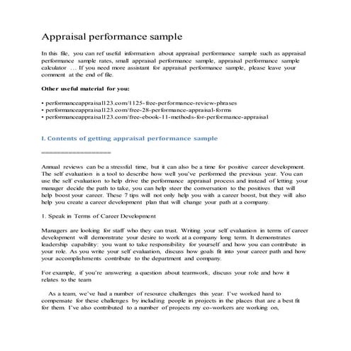 Appraisal performance sample | PDF