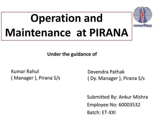 Installation Operation & Maintenance of 33kV & 11kV Switchgear | PPT | Consumer Electronics ...